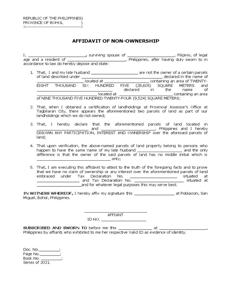 Affidavit of Non-Ownership | PDF | Affidavit | Document