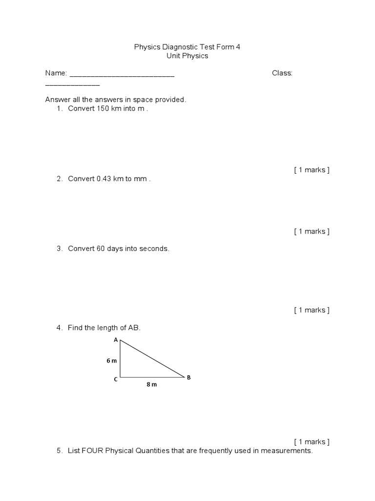Physics Diagnostic Test for Form 4 | PDF