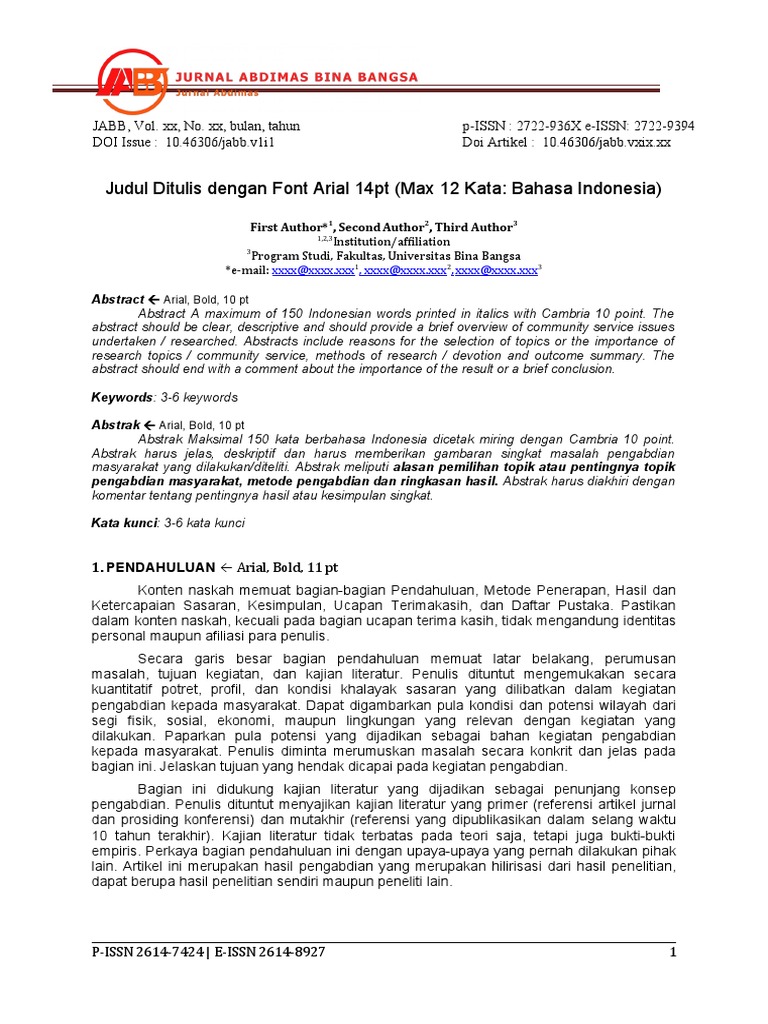 Panduan Penulisan Artikel Abdimas | PDF