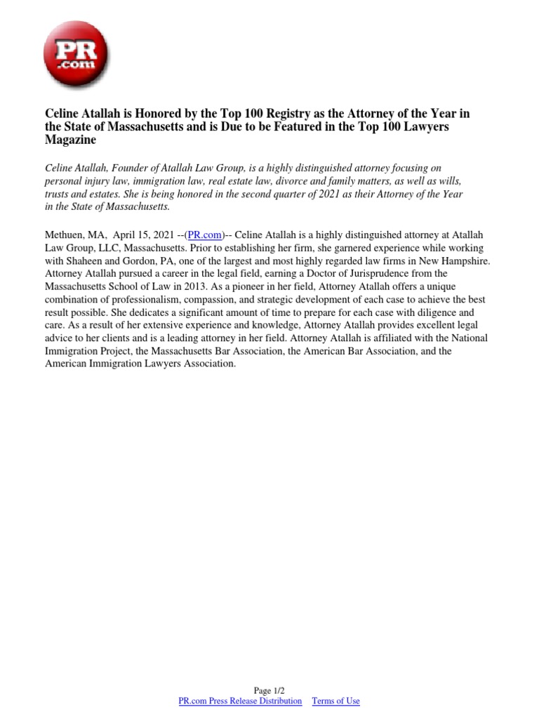 Celine Atallah: Massachusetts Attorney of the Year | PDF | Lawyer | Justice