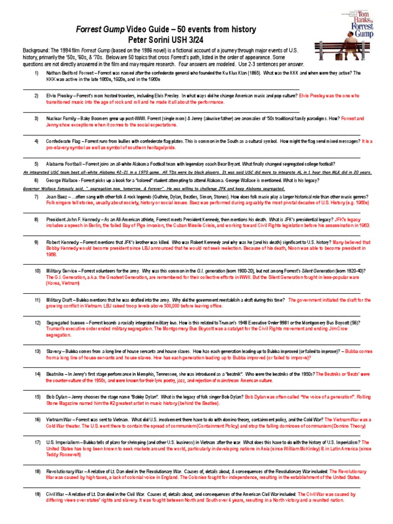 Forrest Gump's Historical Video Guide | PDF | Richard Nixon | John F ...
