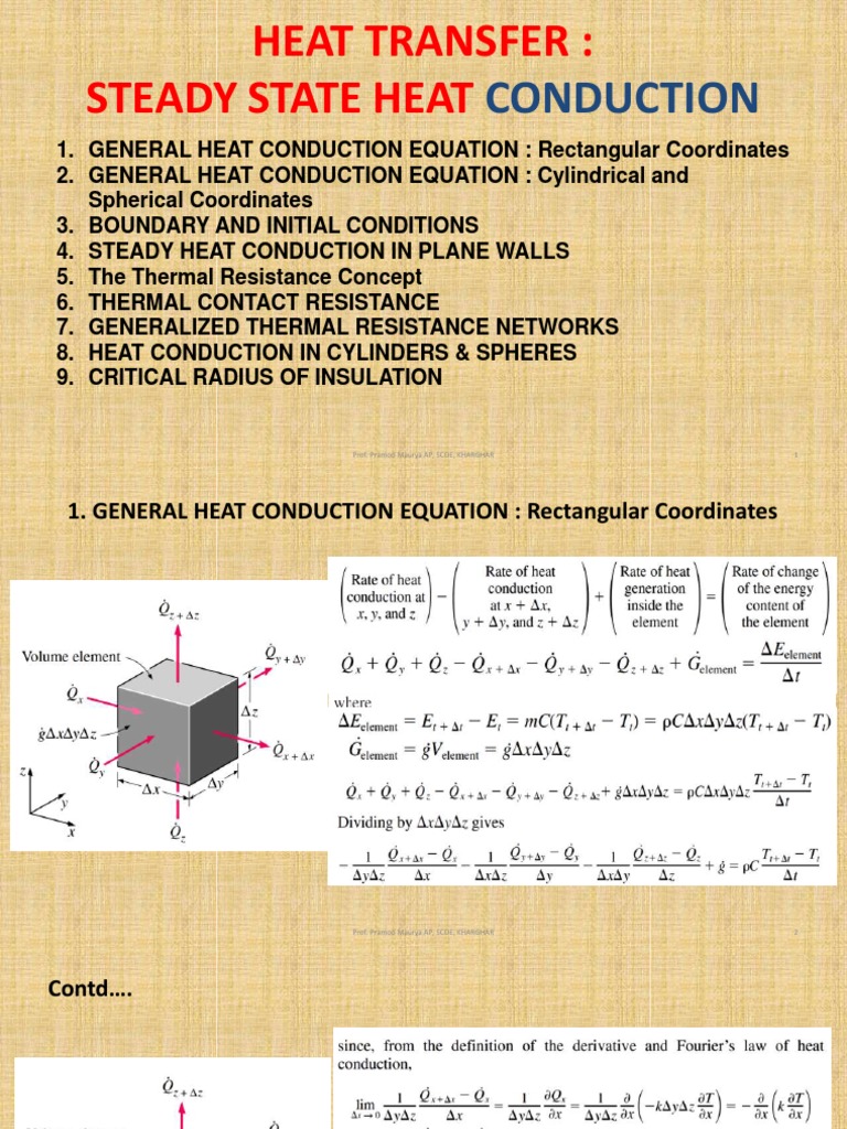 Steady State Heat Conduction Through Plane Walls, Cylinders, Spheres ...