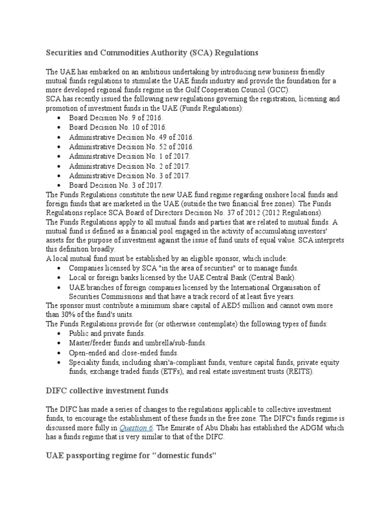 Securities and Commodities Authority (SCA) Regulations | PDF ...