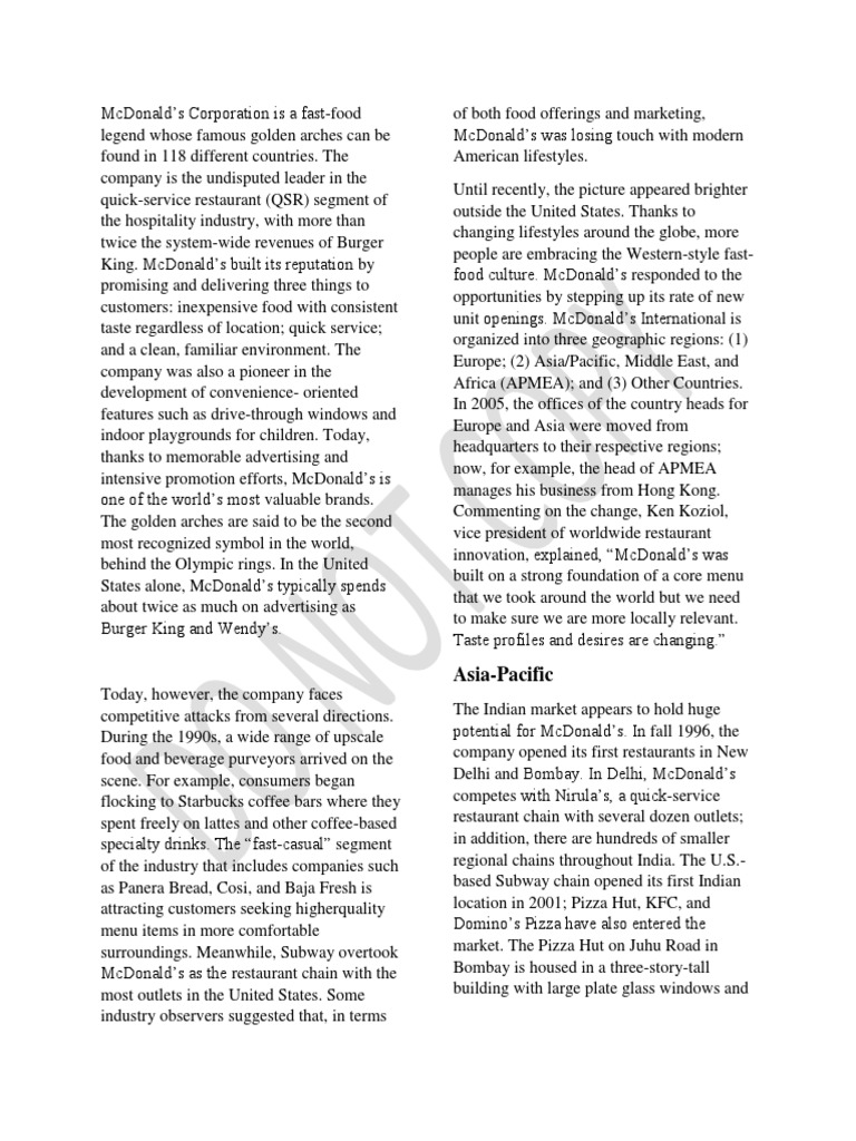 Case Study On Mcdonalds | PDF | Mc Donald's | Fast Food Restaurants