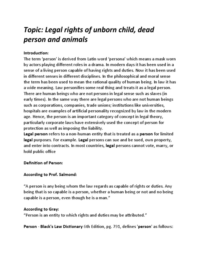 Legal Status of Unborn Person, Dead Person and Animals | PDF | Trust ...