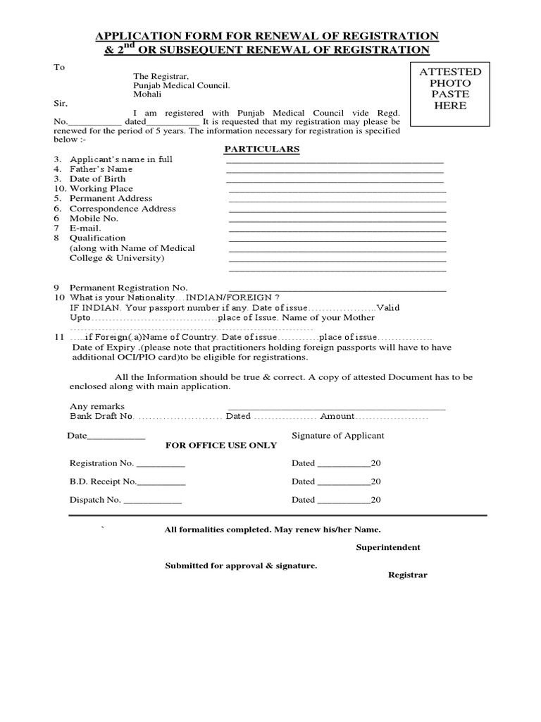 Application Form For Renewal of Registration & 2 or Subsequent Renewal ...