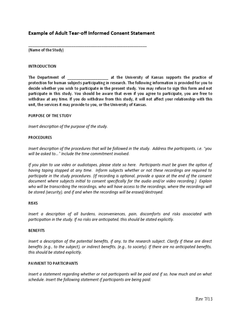 HSCL Tear Off Consent Form 07 13 | PDF | Consent | Informed Consent