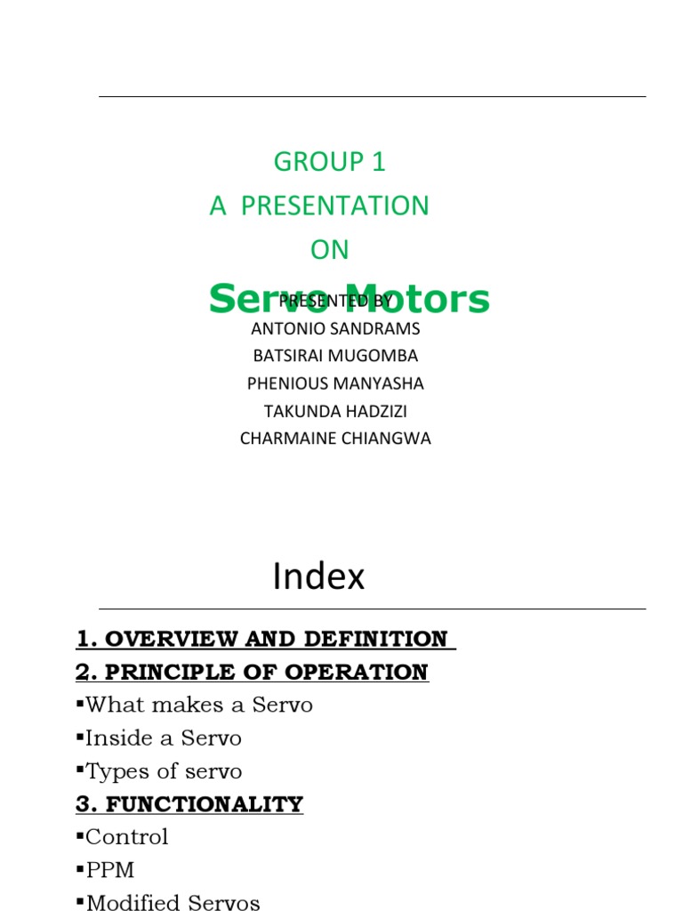 Group 1 Presentation Servo Motors | PDF | Electric Motor | Servomechanism