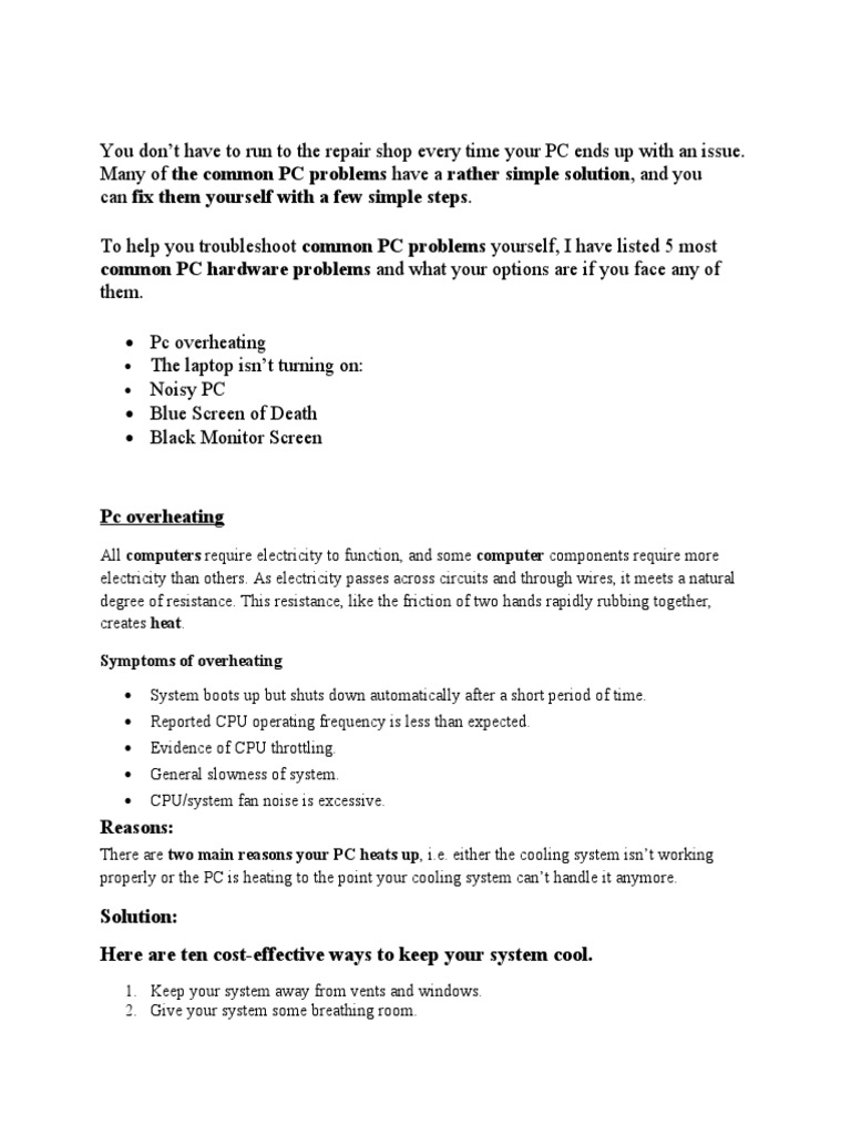 5 Common PC Problems and Solutions | Download Free PDF | Microcomputers ...