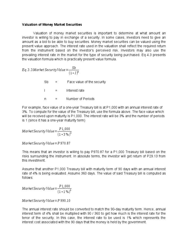 Eq .3 .3 Market Security Value SB: Valuation of Money Market Securities ...