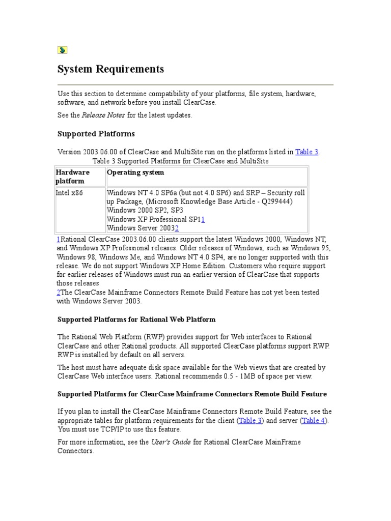System Requirements of CLEARCASE | PDF | Windows 2000 | Microsoft Windows