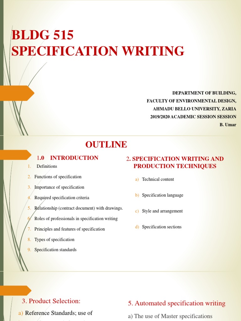 BLDG 515 Specification Writing | PDF | Specification (Technical Standard) | Business