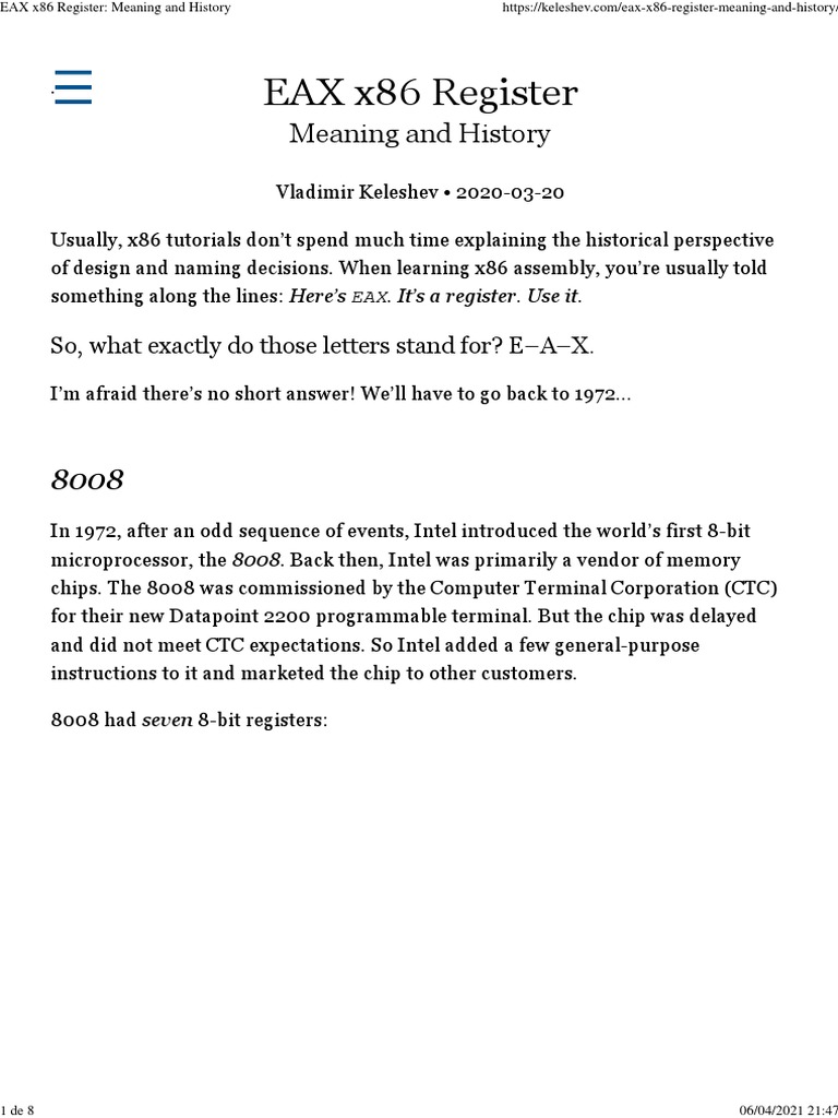 EAX x86 Register - Meaning and History | PDF | Computer Hardware ...
