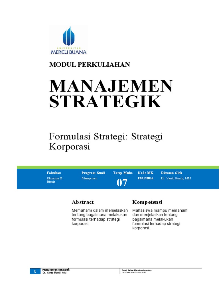 Modul 7 Formulasi Strategi - Strategi Korporasi | PDF
