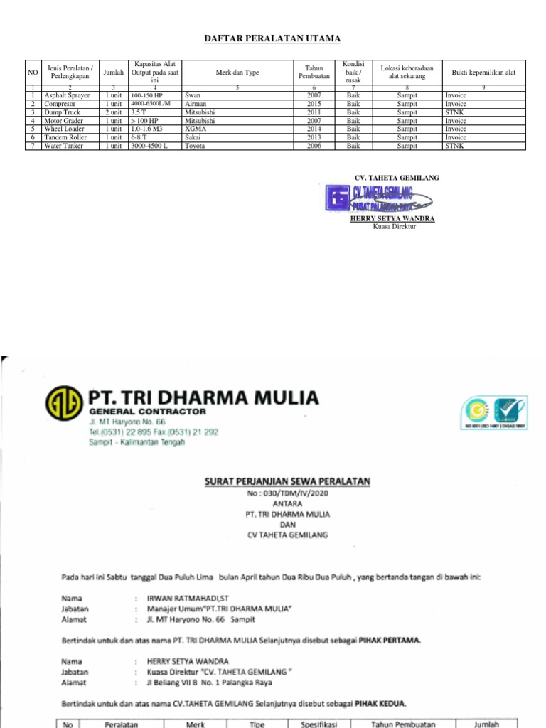 Daftar Peralatan Utama | PDF