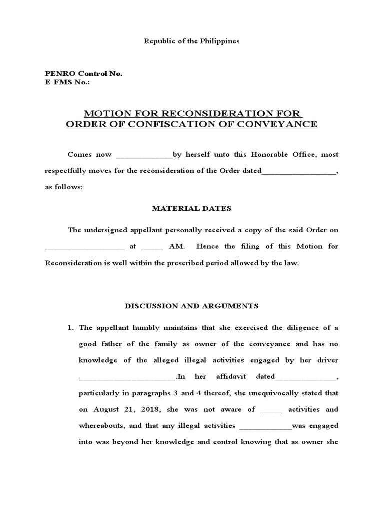 Motion for Reconsideration of Confiscation | PDF | Judiciaries | Public Law