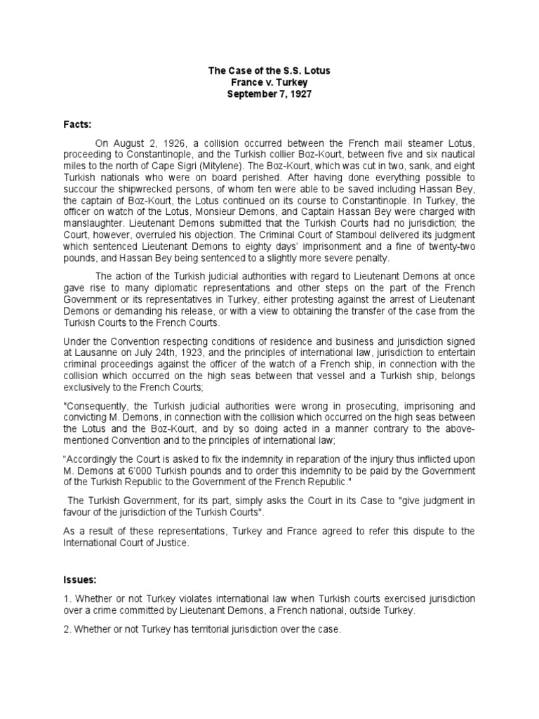 Lotus Case | Download Free PDF | Jurisdiction | International Law