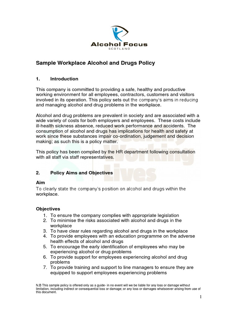 Sample Workplace Alcohol and Drugs Policy | PDF | Occupational Safety ...
