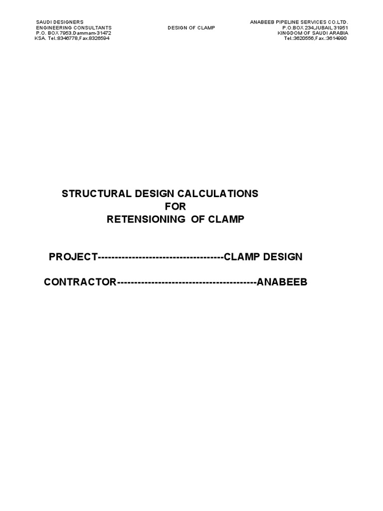 Structural Design Calculations FOR Retensioning of Clamp | PDF | Rivet ...