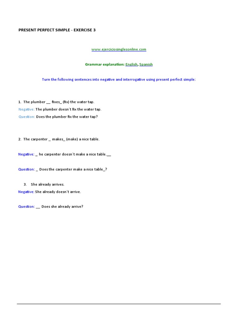Present Perfect Simple Exercise 3 Negative 5 Nivel | PDF