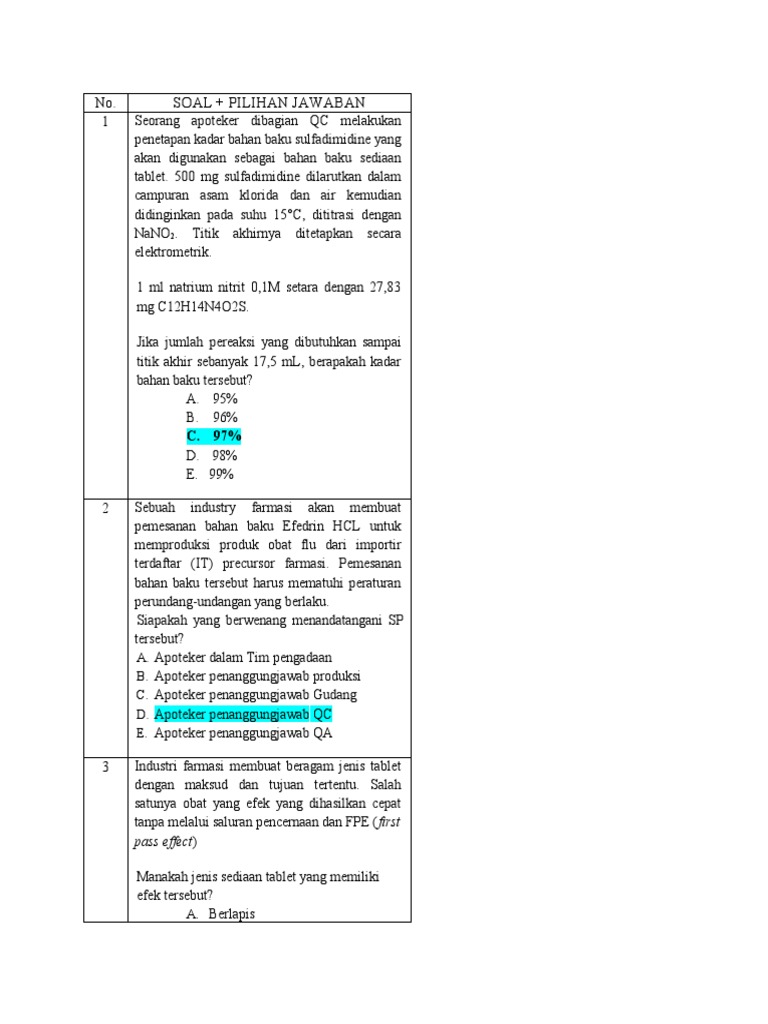 No. Soal + Pilihan Jawaban 1: Pass Effect) | PDF