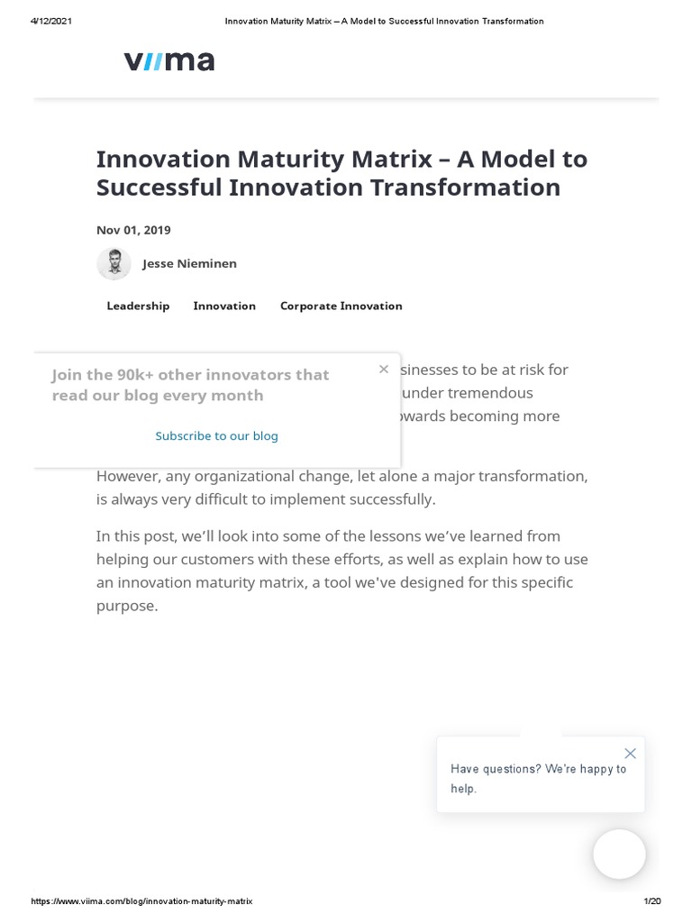 Viima - Innovation Maturity Matrix - A Model To Successful Innovation ...