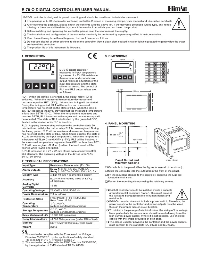 E-70-Ö Digital Controller User Manual: 1. Description 3. Dimensions ...
