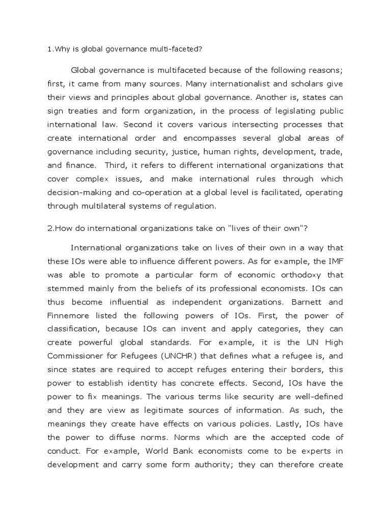 1.why Is Global Governance Multi-Faceted? | PDF | Governance | Global ...
