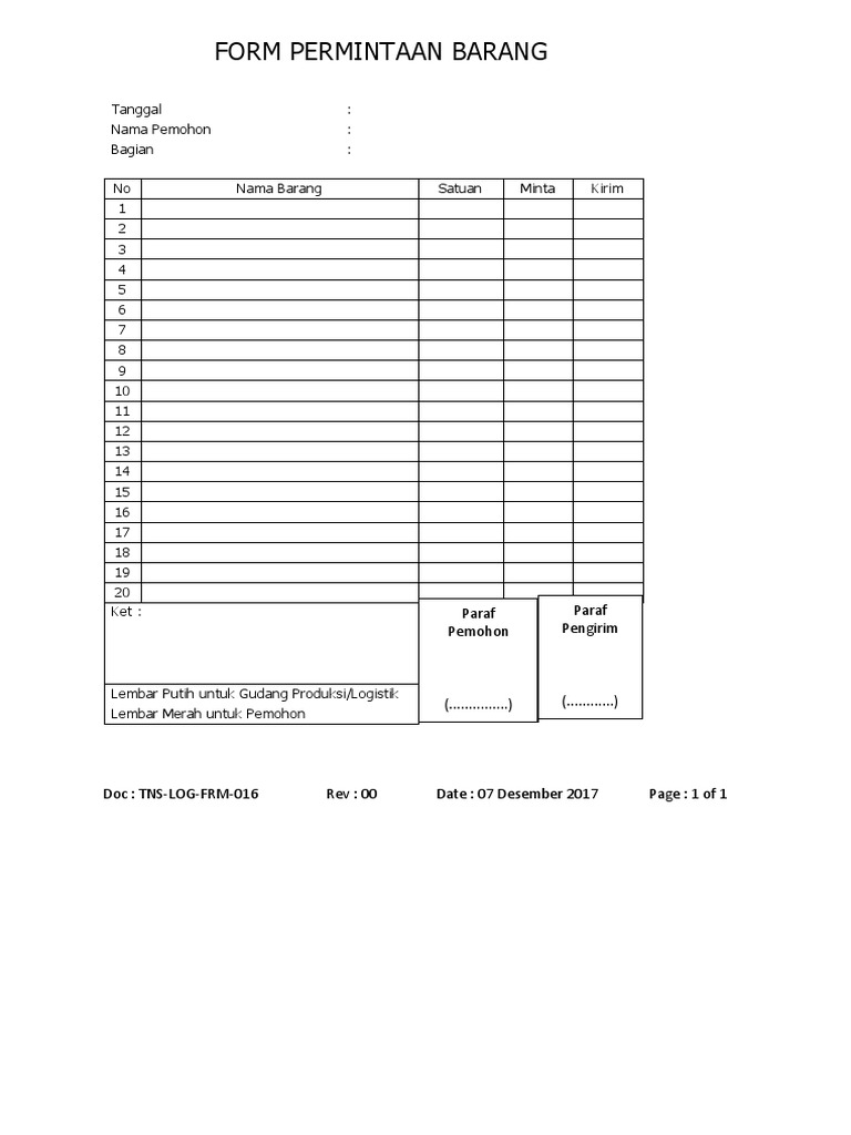 Form Permintaan Barang Gudang | PDF