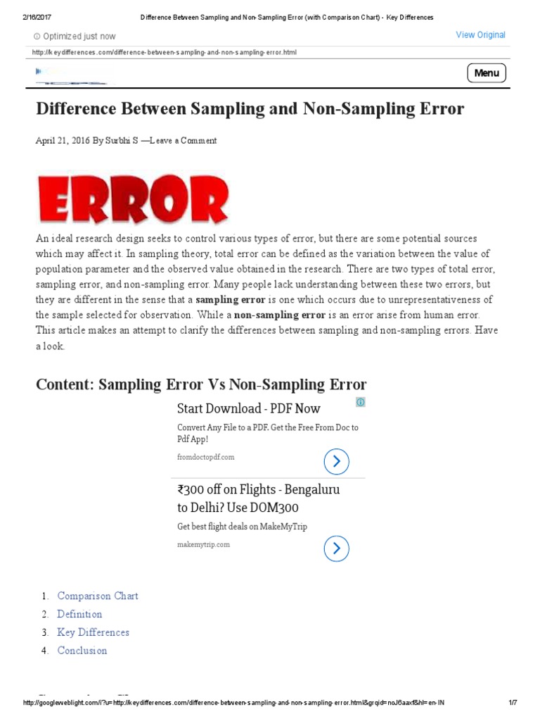 Difference Between Sampling and Non-Sampling Error (With Comparison Chart) - Key Differences ...