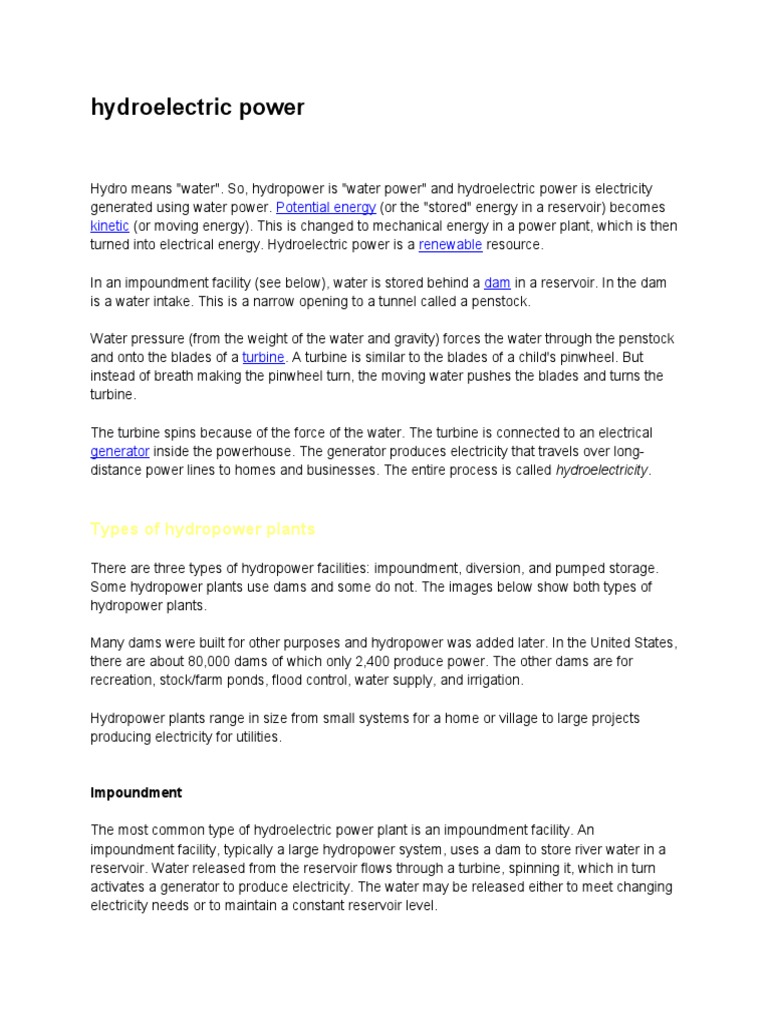 Hydroelectric Power: Potential Energy Kinetic Renewable Dam | PDF ...