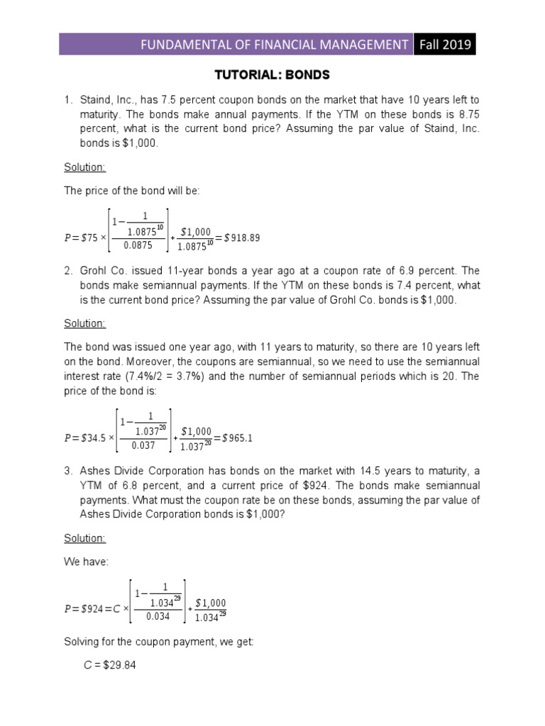 Calculating Bond Prices and Yields: A Tutorial on Fundamental Bond ...