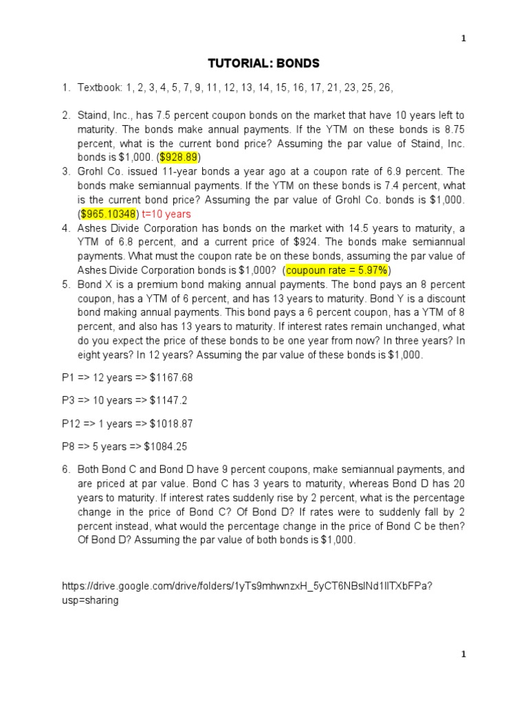 2.-Tutorial-Bonds S1 2020.21 | PDF