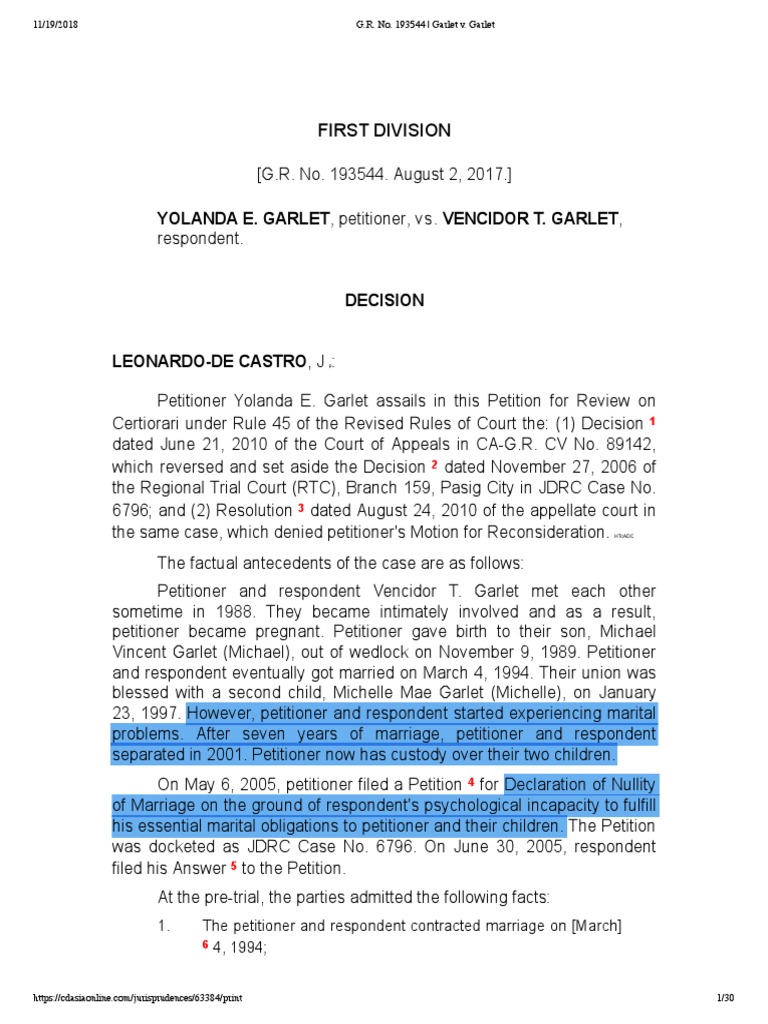 Garlet v. Garlet: Marriage Nullity Case | PDF | Marriage | Appeal
