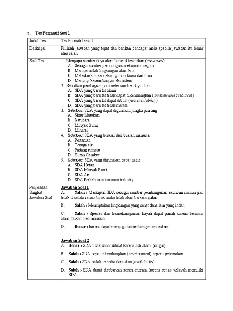 Tes Formatif Sesi 1 Dasar Dasar Konservasi | PDF