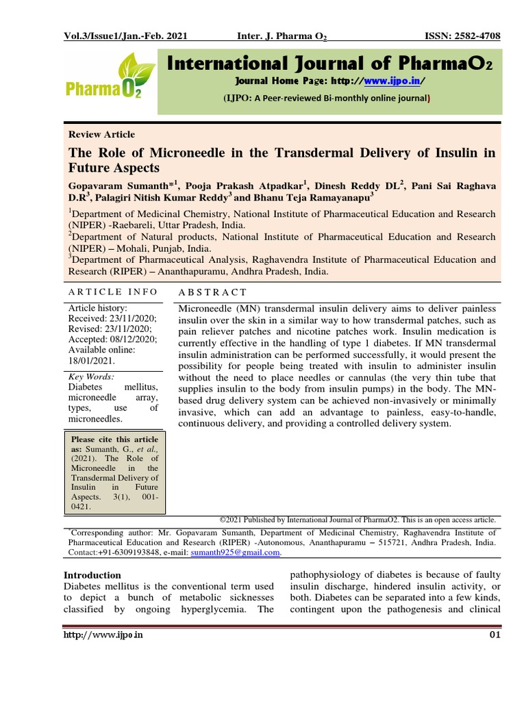 The Role of Microneedle in The Transdermal Delivery of Insulin in ...
