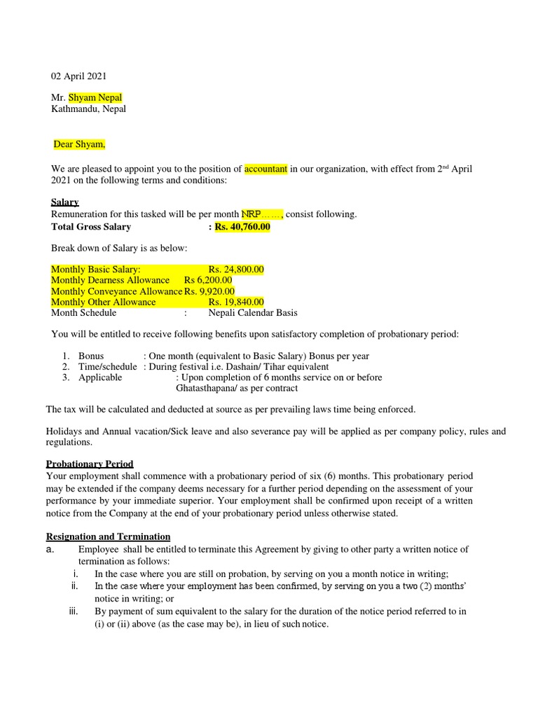 Offer Letter - Standard Format | PDF | Salary | Labor