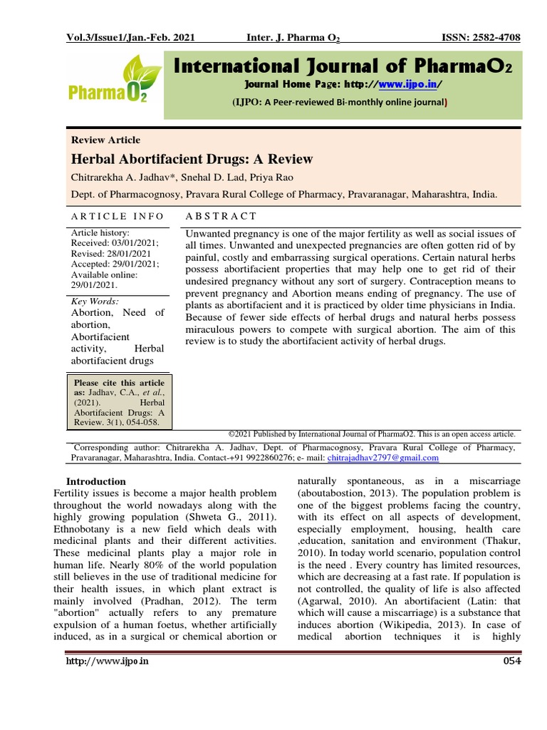 Herbal Abortifacient Drugs A Review | PDF | Miscarriage | Abortion