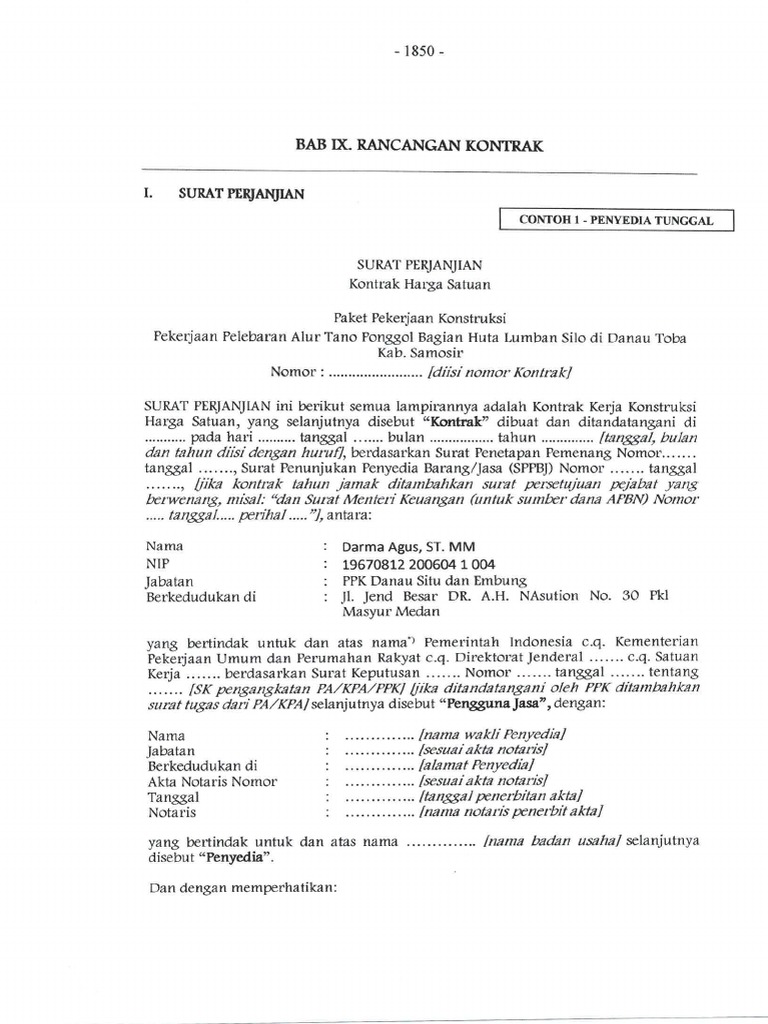 Contoh Rancangan Kontrak | PDF