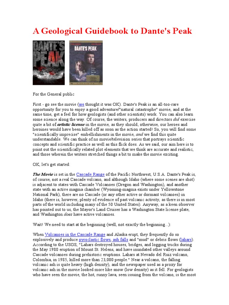 Guidebook To Dante's Peak | PDF | Volcano | Types Of Volcanic Eruptions