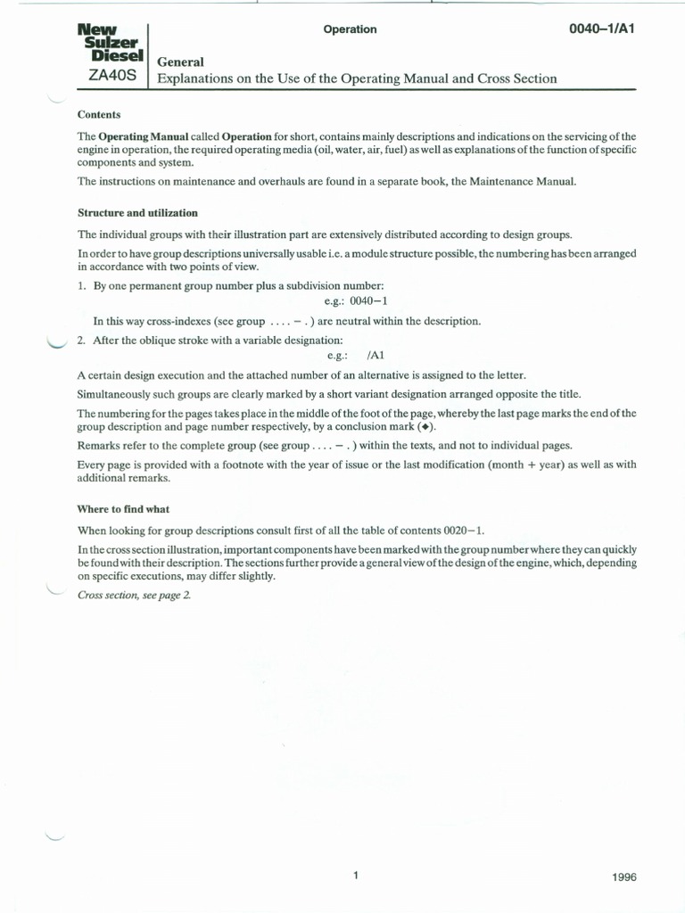 New Sulzer Diesel ZA40S Operation Manual Summary | PDF | Turbocharger ...