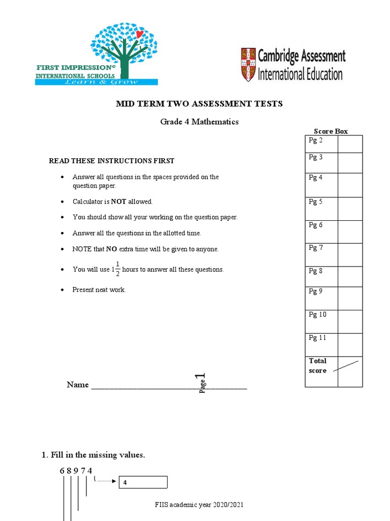 Grade 4 Math Test | PDF | Teaching Mathematics | Science