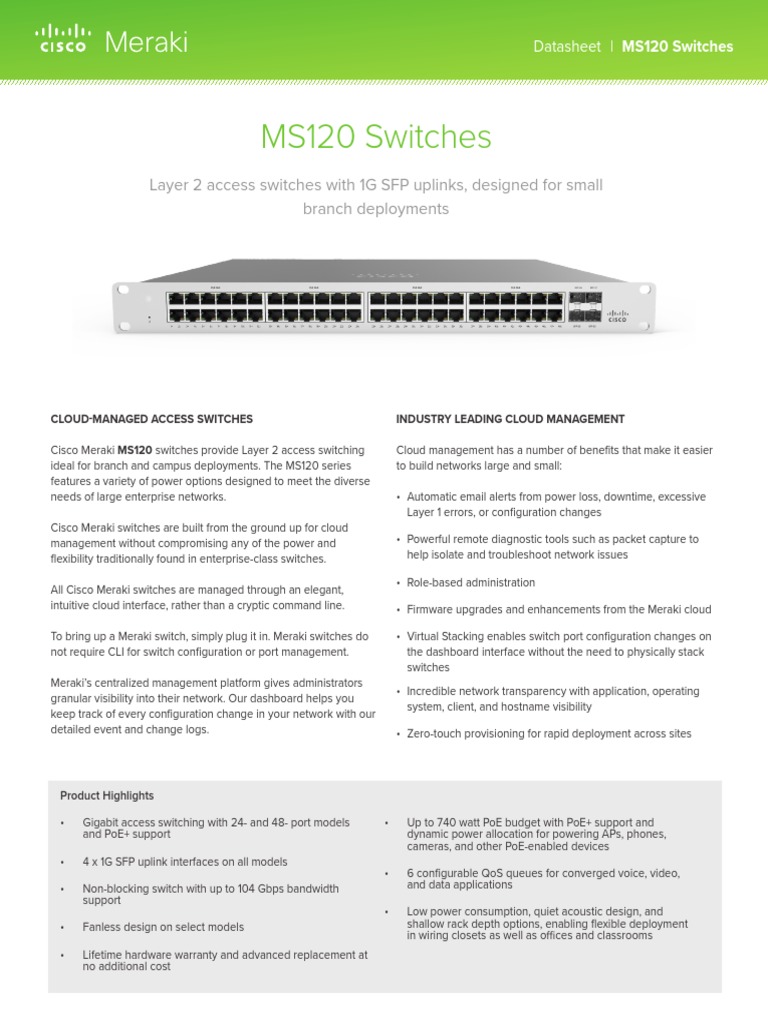 Meraki Datasheet ms120 | PDF | Network Switch | Quality Of Service