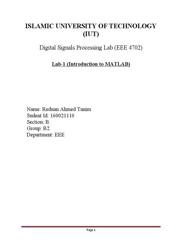 Islamic University of Technology (IUT) : Digital Signals Processing Lab ...