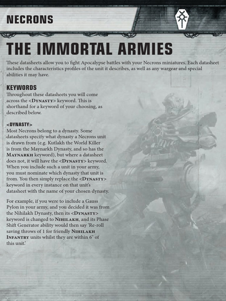 Necron Apocalypse Datasheets Guide | PDF | Fortification | Infantry