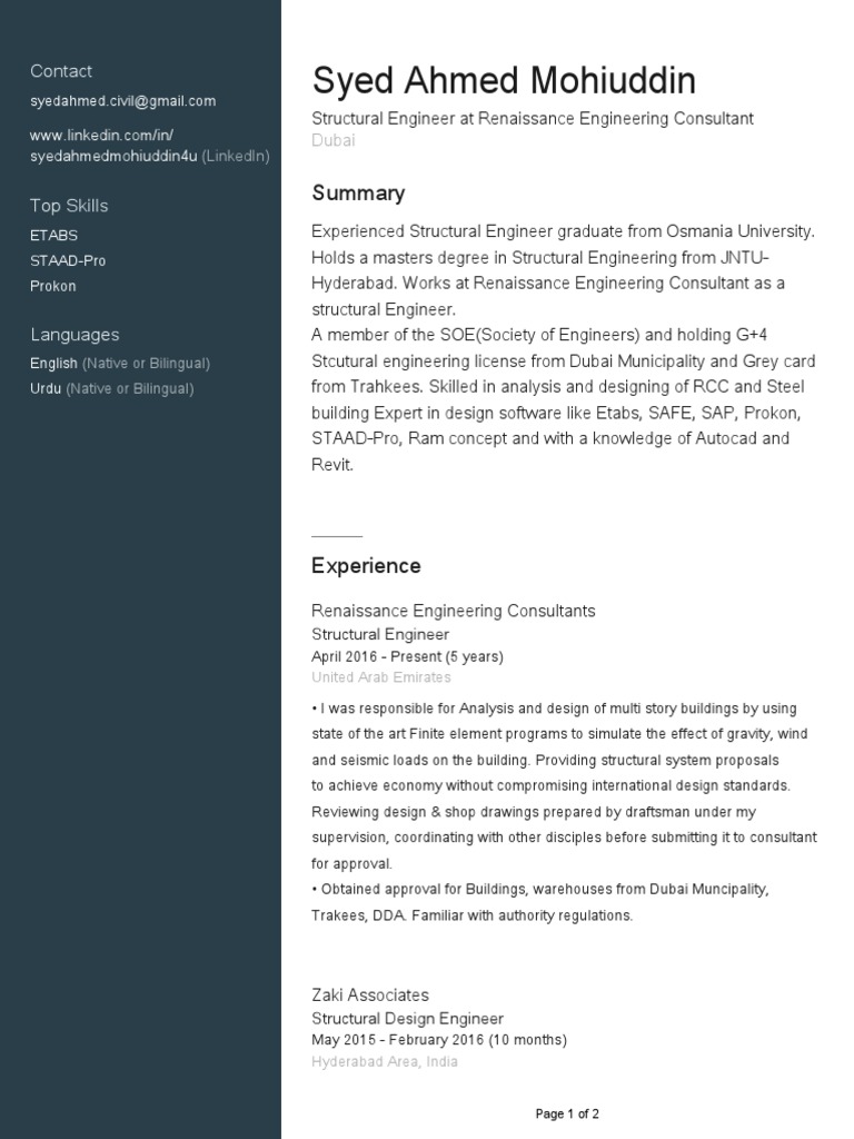 Syed Ahmed Mohiuddin: Contact | PDF | Engineer | Structural Engineering