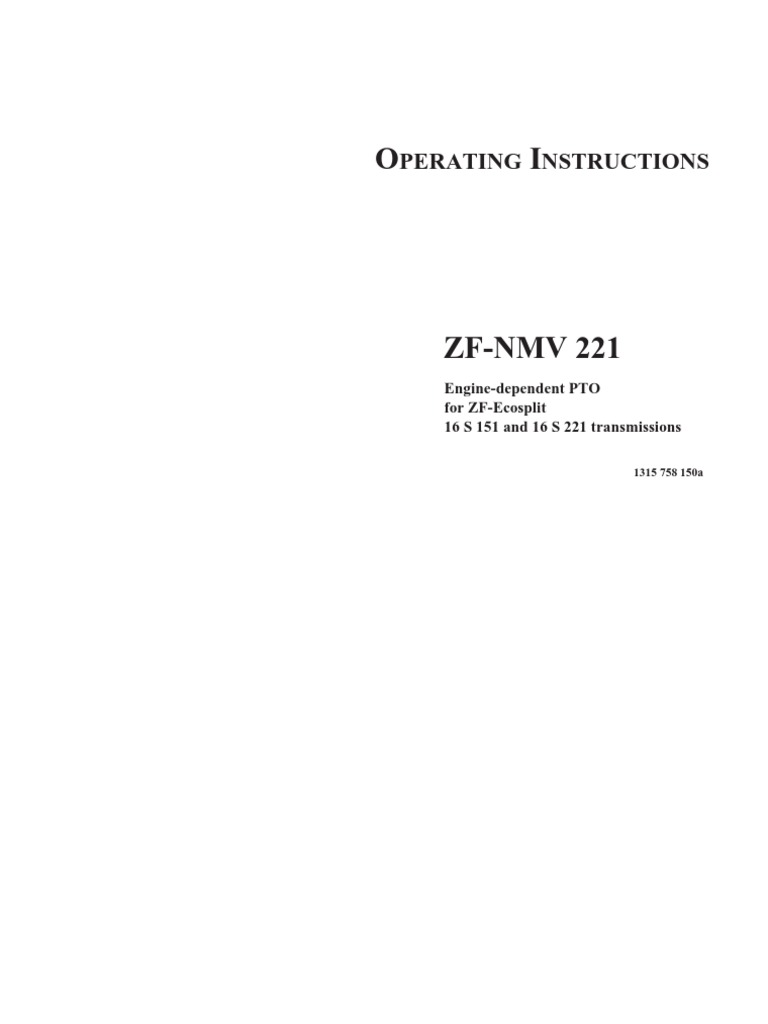 Perating Nstructions: Engine-Dependent PTO For ZF-Ecosplit 16 S 151 and ...