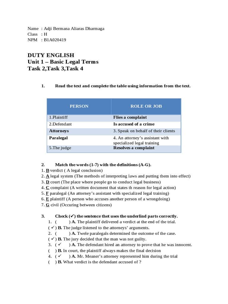 Unit 1 - Basic Legal Terms | PDF | Language Arts & Discipline | Law