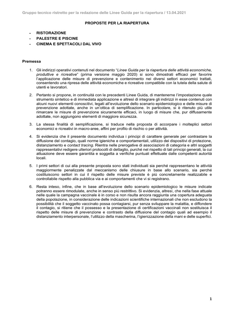 Riaperture. Ecco La Bozza Del Documento | PDF