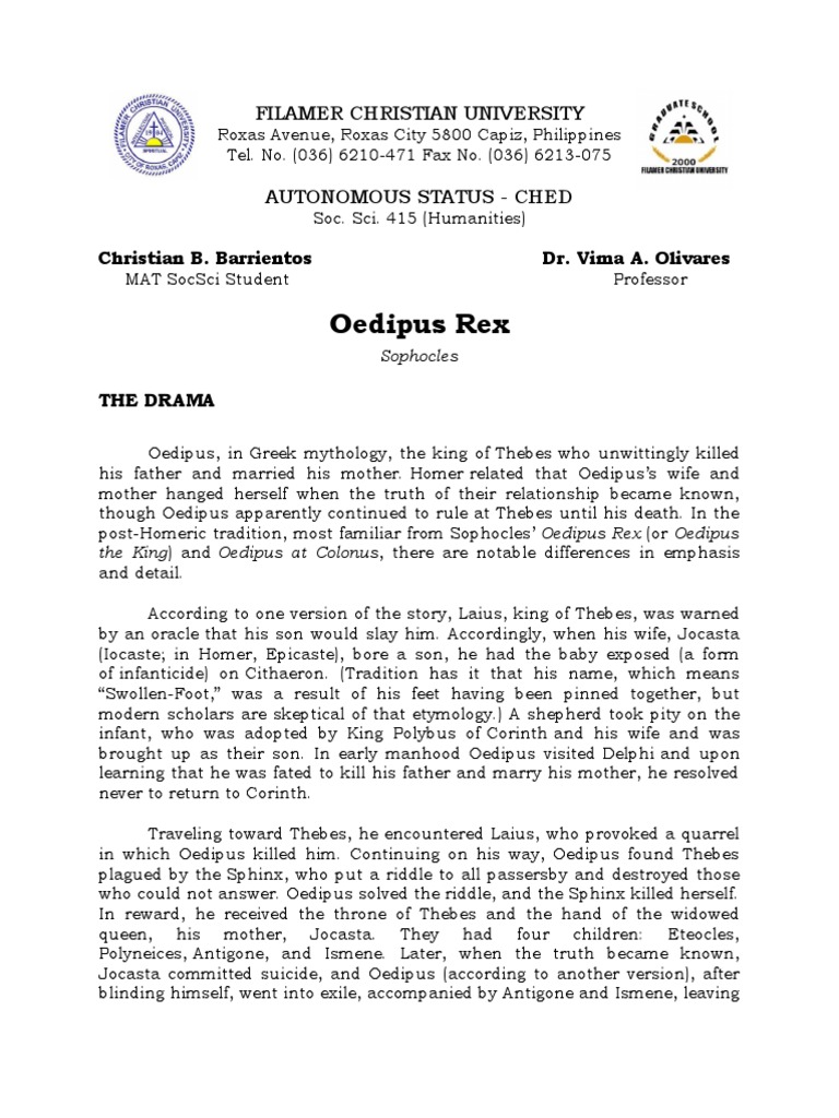 Drama - Oedipus Rex | PDF | Oedipus | Ancient Thebes (Boeotia)